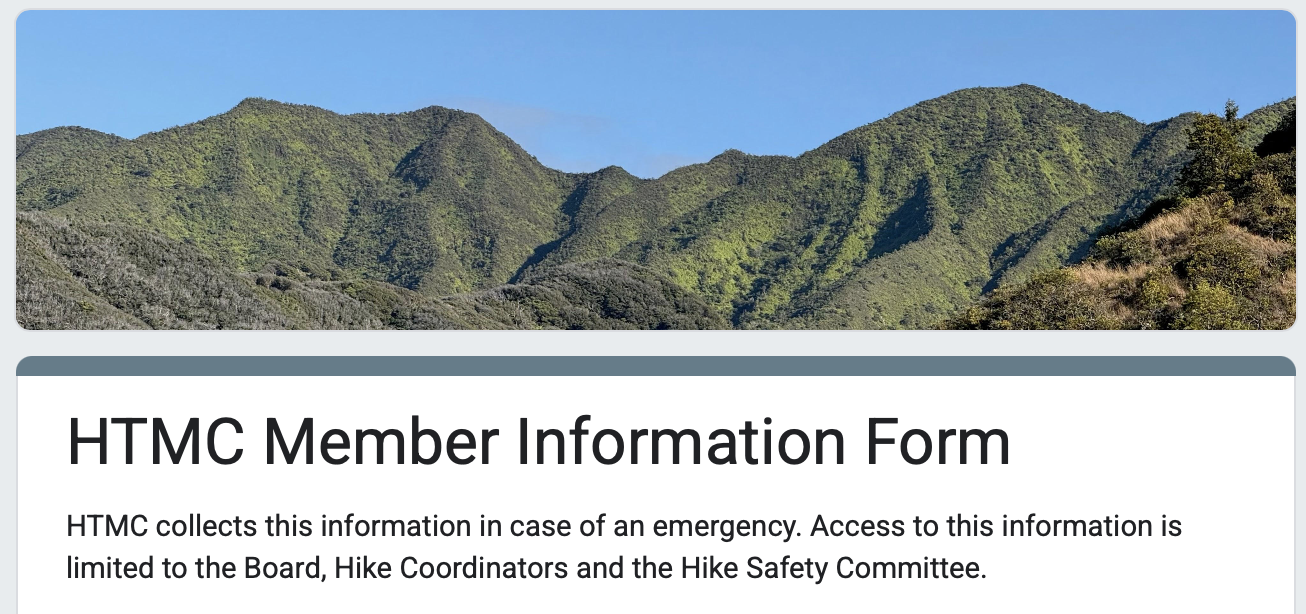 Member Information Form - Hawaiian Trail & Mountain Club